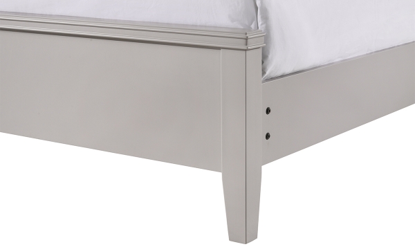 Soft Gray Queen Panel Bed - Cross Pattern Headboard | Haynes Furniture